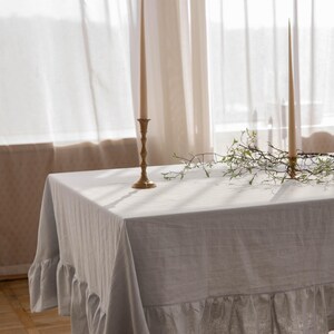 Powder Blue Ruffled Linen Tablecloth – Rustic Elegant Table Cover - Etsy