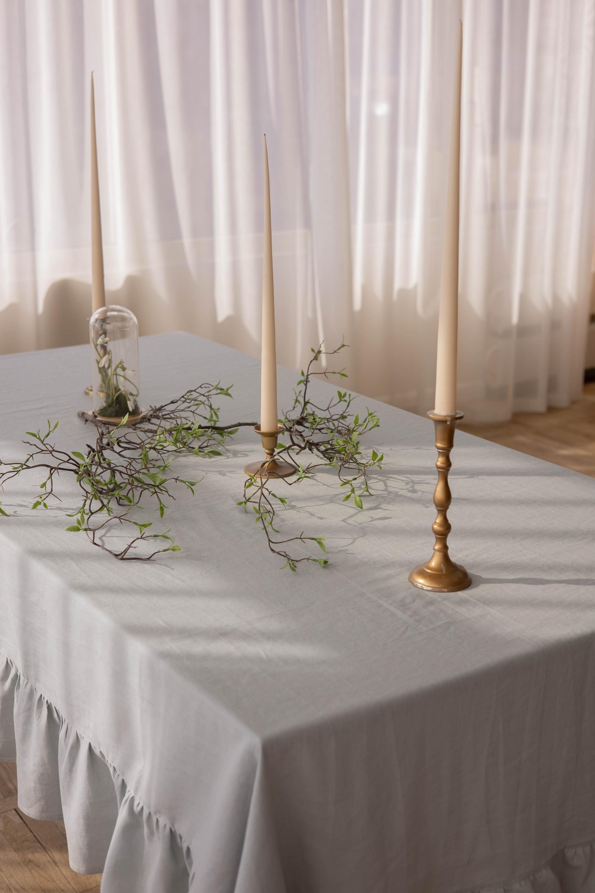 Powder Blue Ruffled Linen Tablecloth – Linen Cotton Mix Table Cover ...