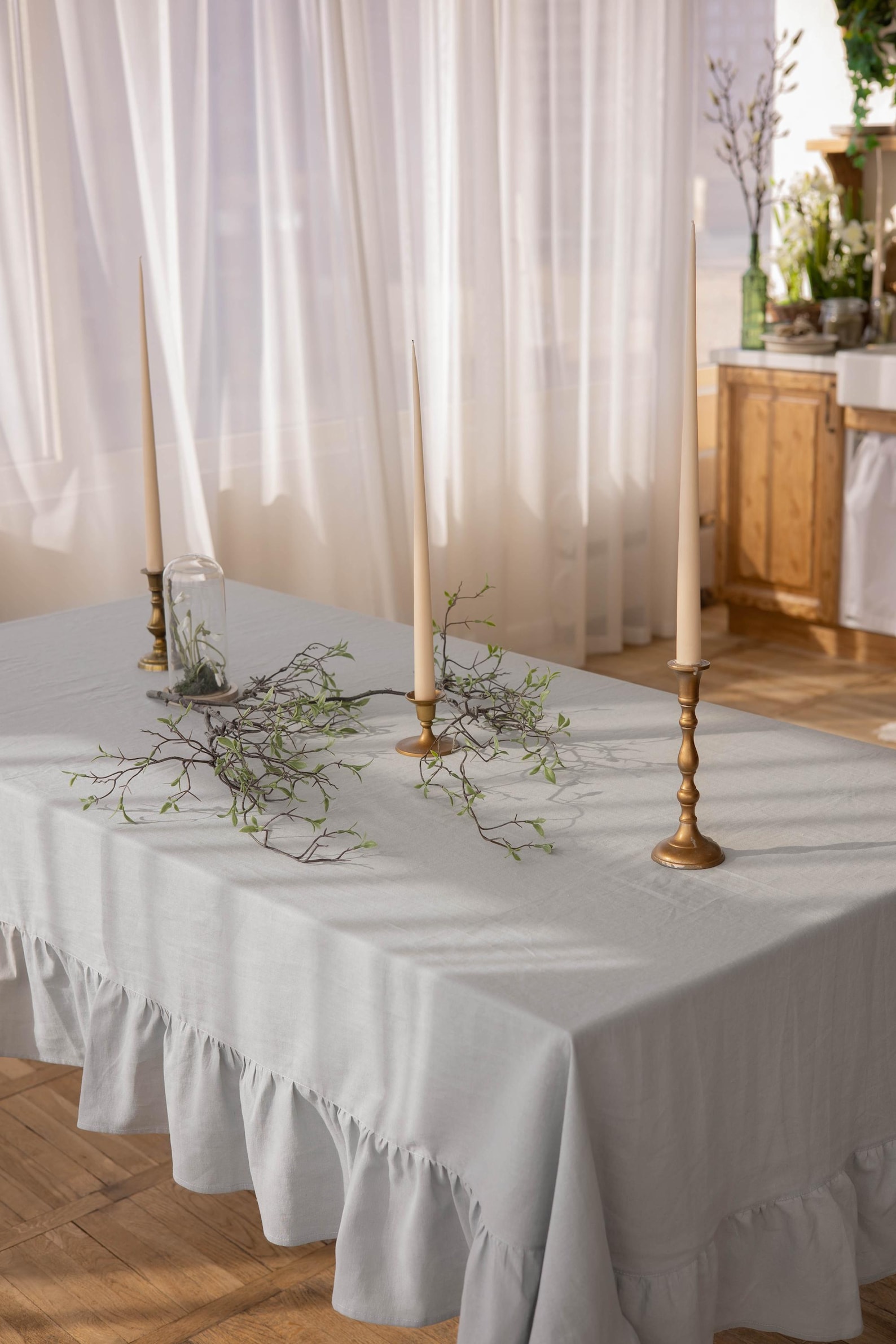 Powder Blue Ruffled Linen Tablecloth – Rustic Elegant Table Cover - Etsy
