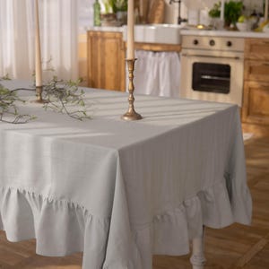Powder Blue Ruffled Linen Tablecloth – Rustic Elegant Table Cover - Etsy