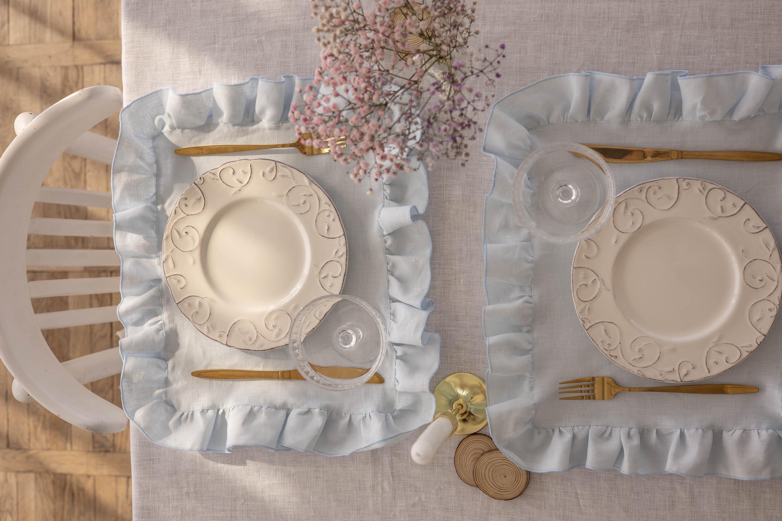 Pink Ruffled Linen Placemat – Rustic Farmhouse Table Decor | Natural ...