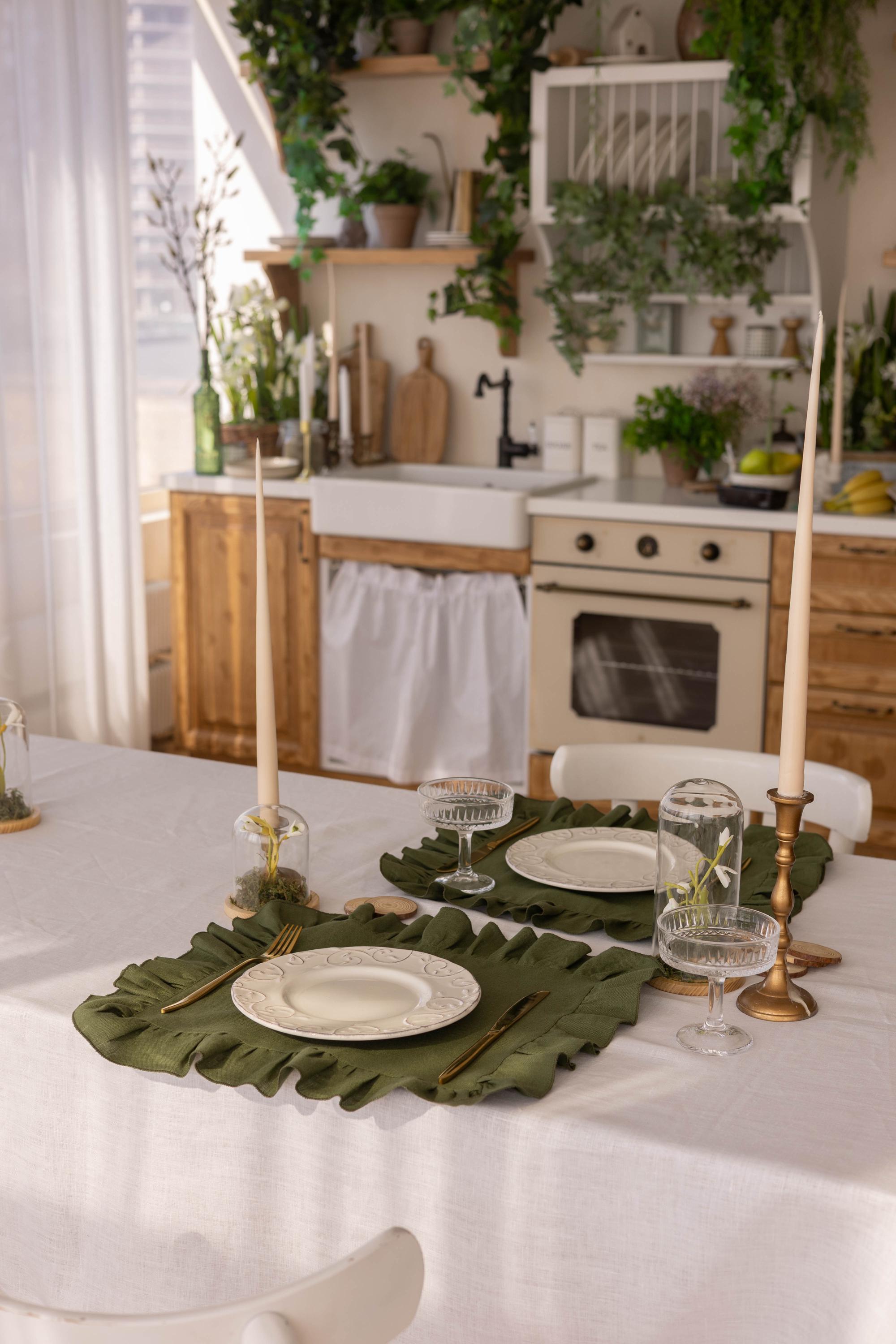 Striped Ruffled Linen Placemat – 100% Natural Linen | Beige Pinstripe ...