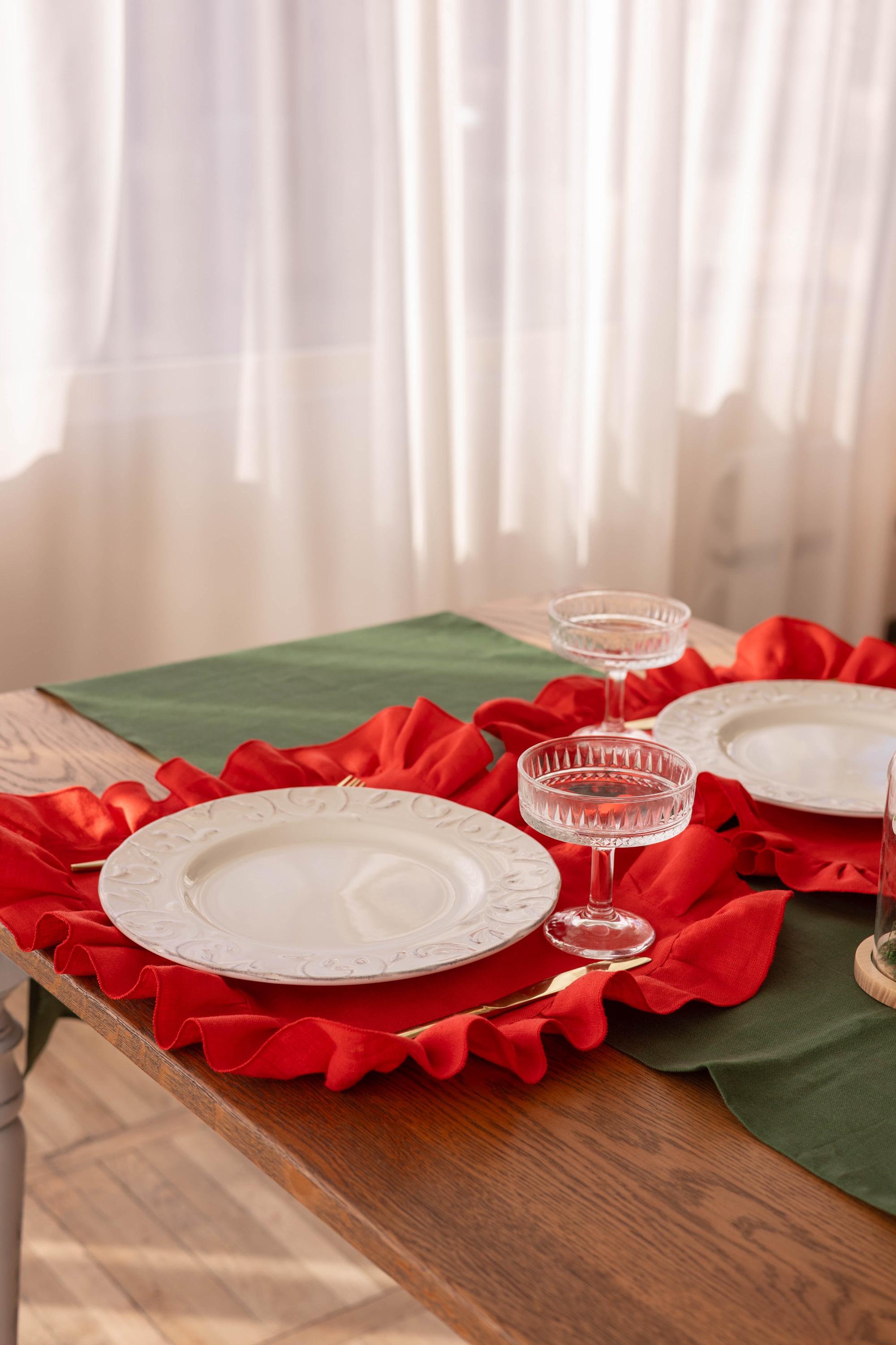 Pink Ruffled Linen Placemat – Rustic Farmhouse Table Decor | Natural ...