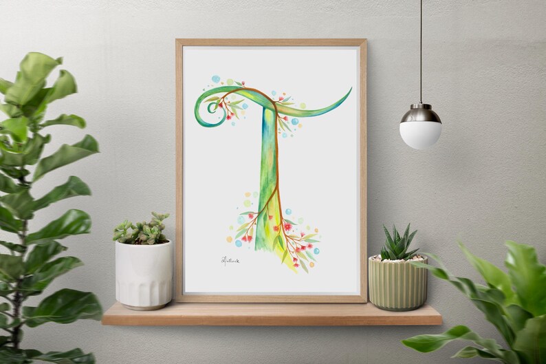 Letter T, Wall Art, Nursery Decor, Alphabet Art, Watercolour, Original ...
