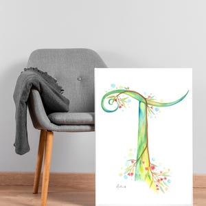 Letter T, Wall Art, Nursery Decor, Alphabet Art, Watercolour, Original ...