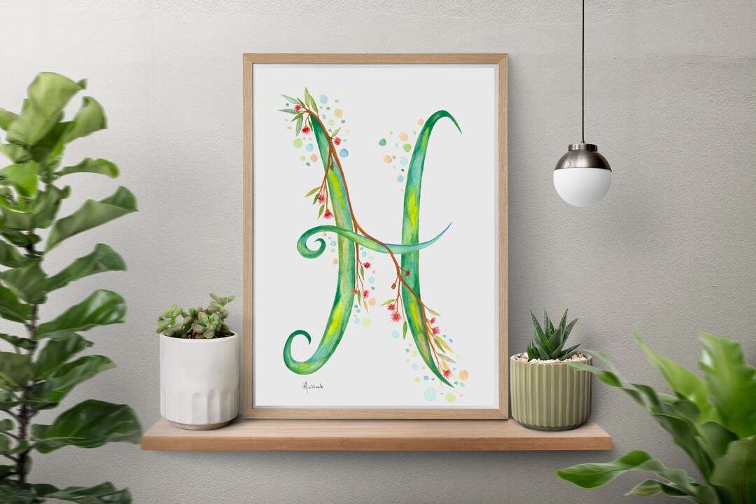Letter H, Wall Art, Nursery Decor, Alphabet Art, Watercolour, Original ...