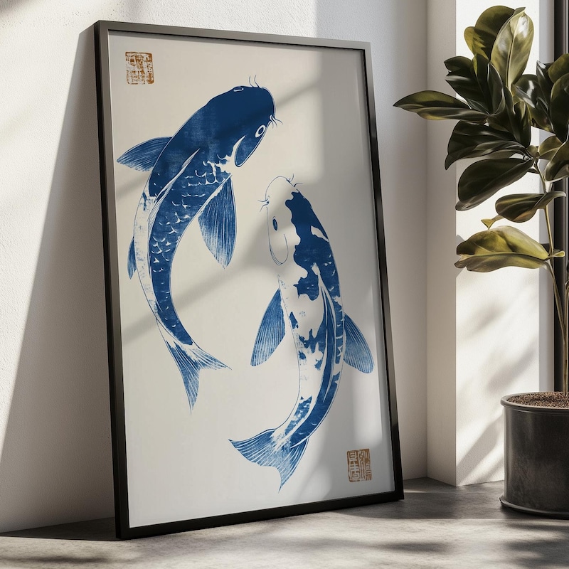 Japandi Koi Fish Wall Art - Etsy