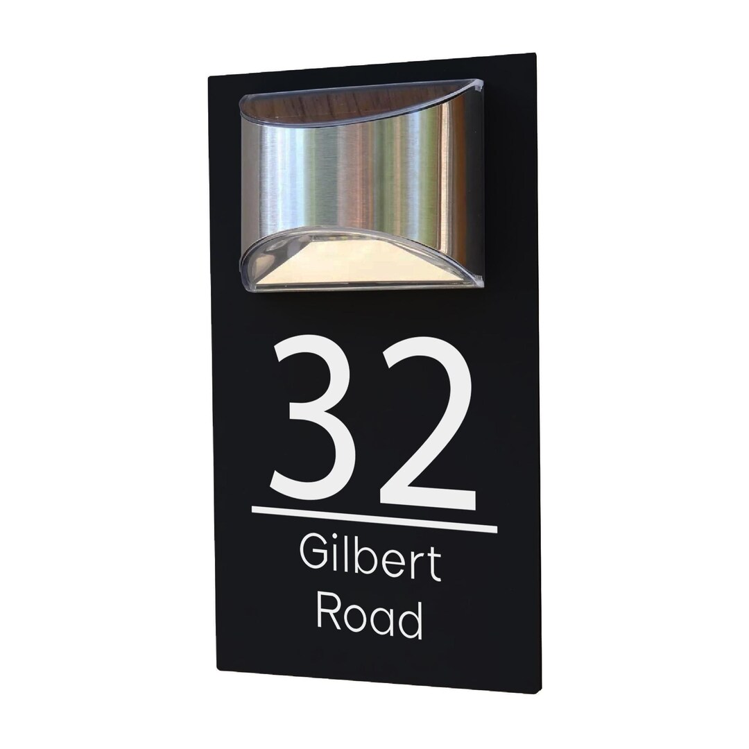 Personalised Modern House Sign With Solar Light | Door Plaque Made From ...