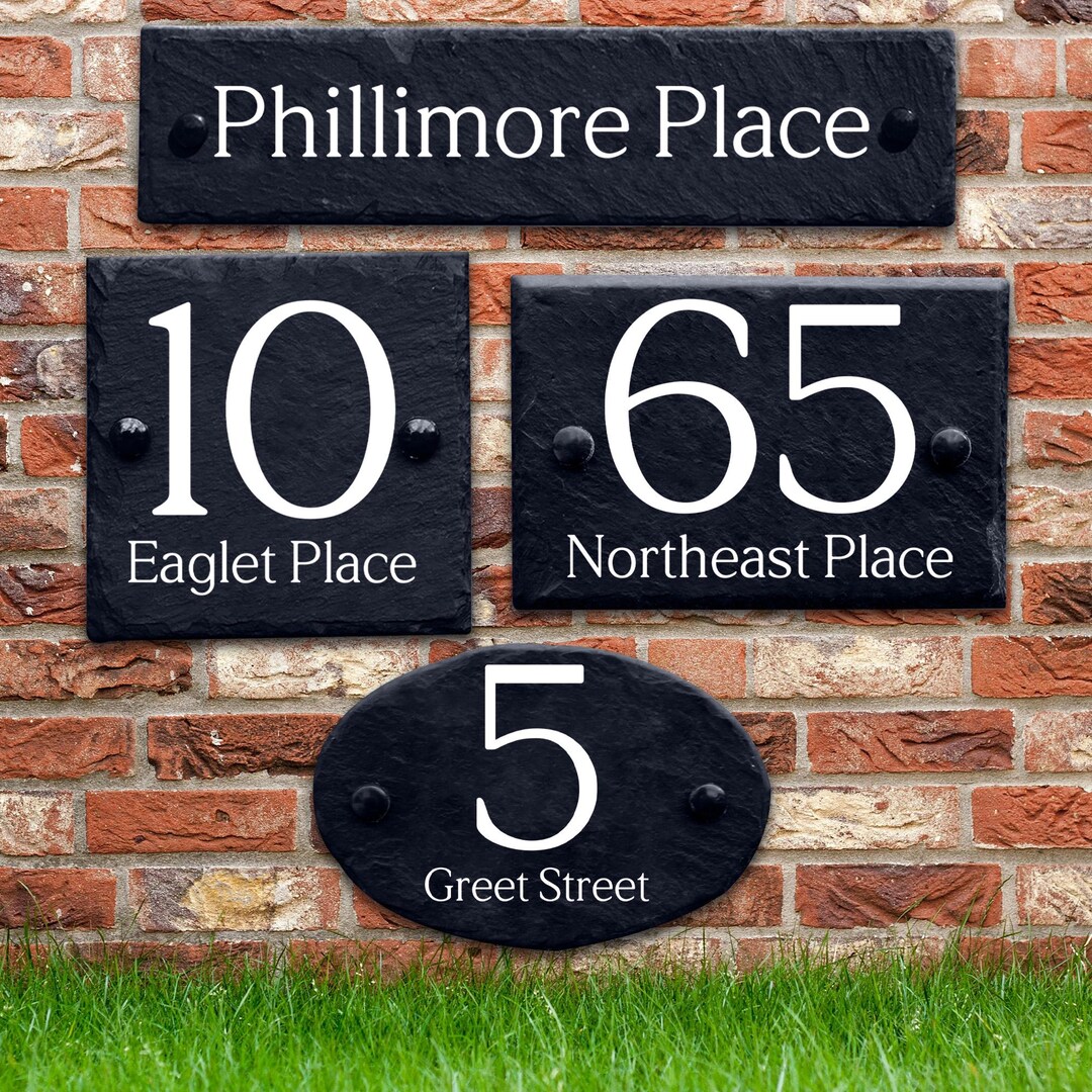 Slate House Number Plaque. Rustic Slate Personalised Address Sign ...