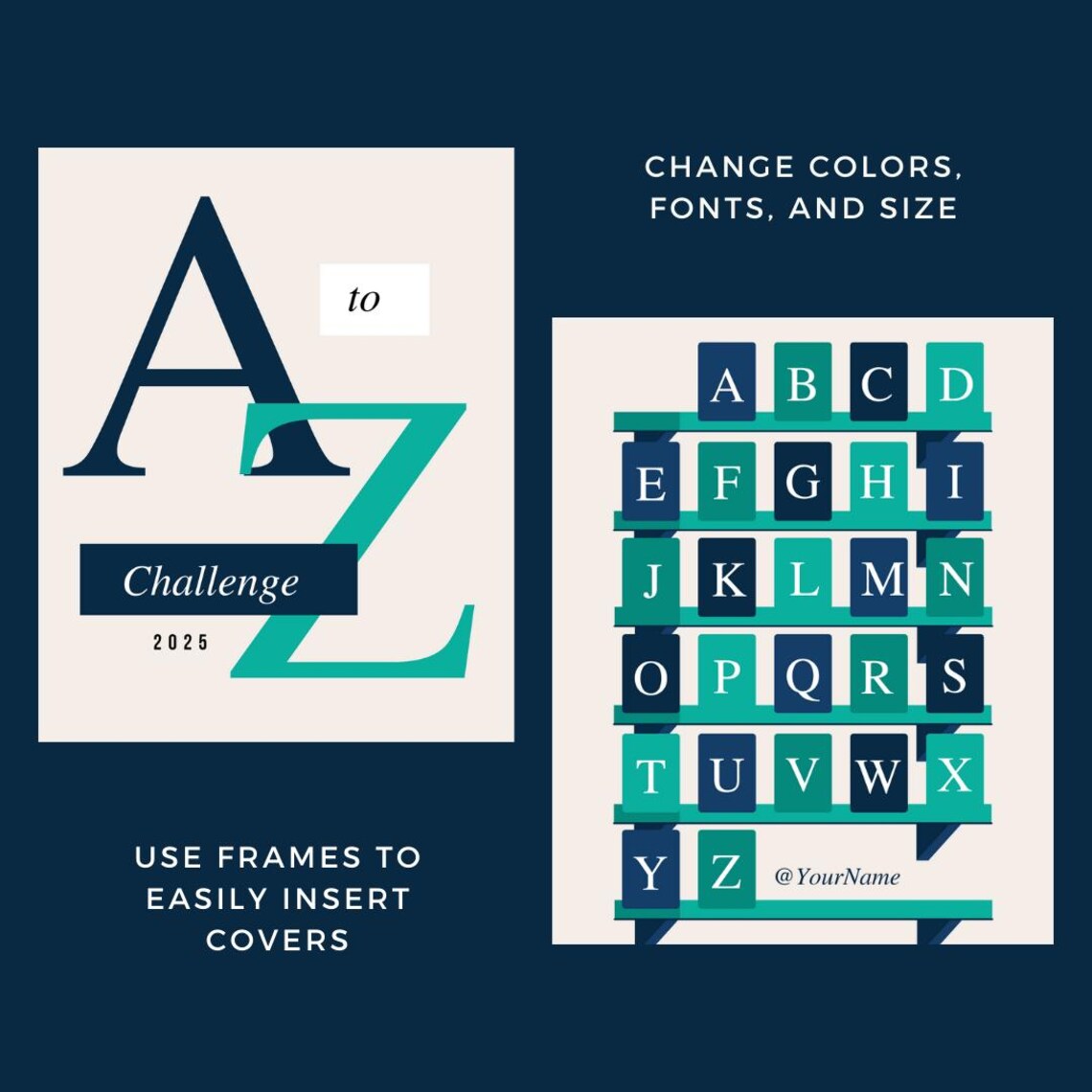 A to Z Challenge Alphabet Reading Tracker, Bookstagram Canva Template ...
