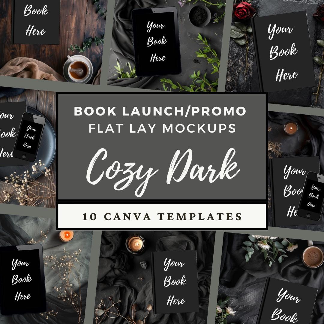 Cozy Dark Flatlay Canva Template, Bookstagram Reader Author Promo Flat ...