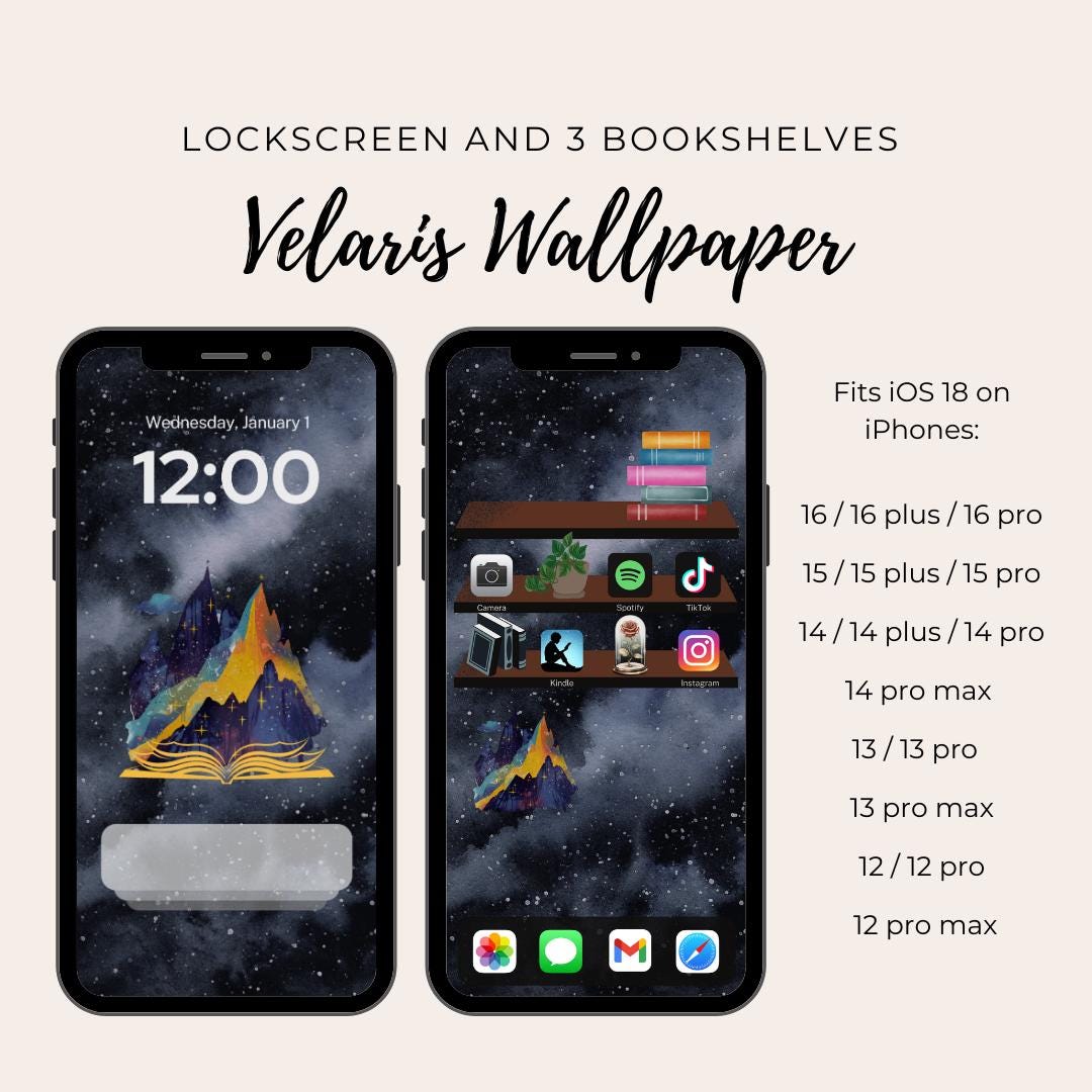 Velaris Bookshelf iPhone Ios 18 Wallpaper, Large and Small Icons ...