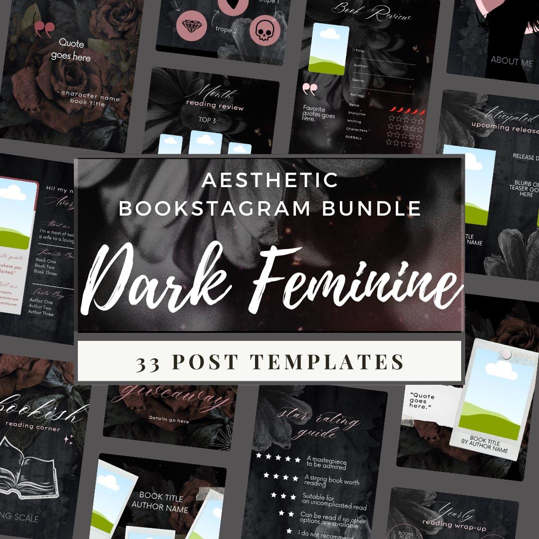 Dark Bookstagram Canva Template Bundle, 4:5 Instagram Posts Book Review ...