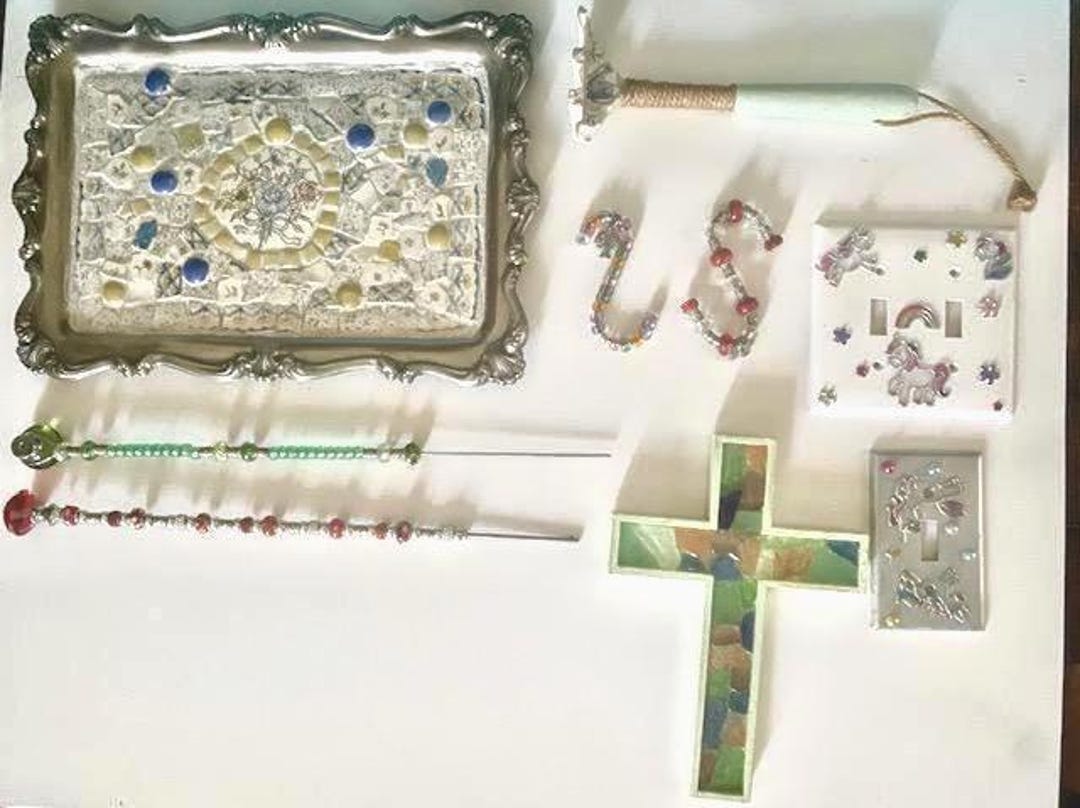 Mosaic Art Bundle: Tray, Rake, Cross, Garden Stakes, Switch Covers ...