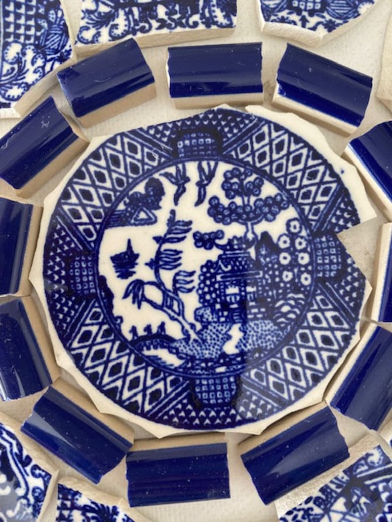 BLUE WILLOW China MOSAIC Focal + Tiles Rim + Ceramic Navy Blue Tiles ...