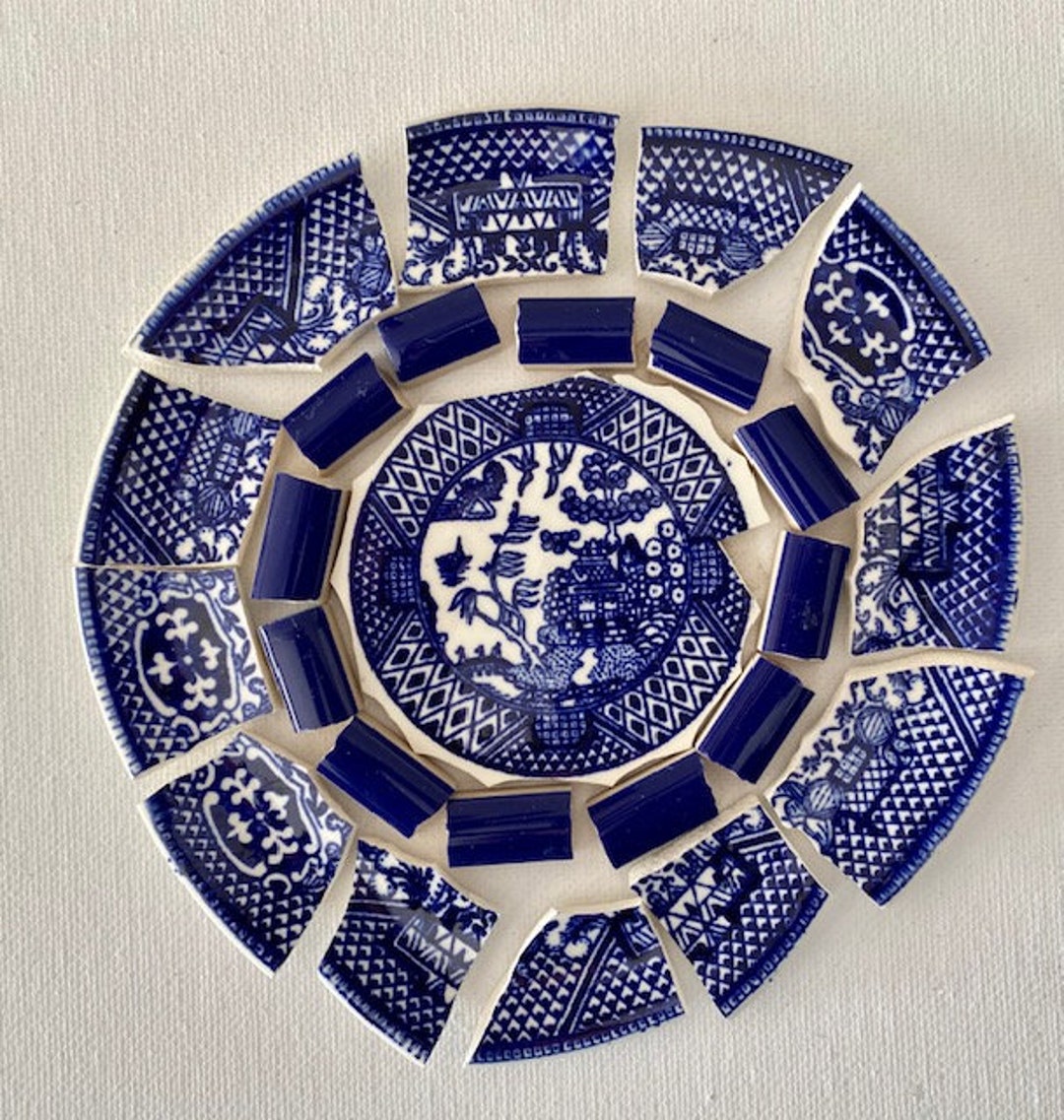 BLUE WILLOW China MOSAIC Focal + Tiles Rim + Ceramic Navy Blue Tiles ...