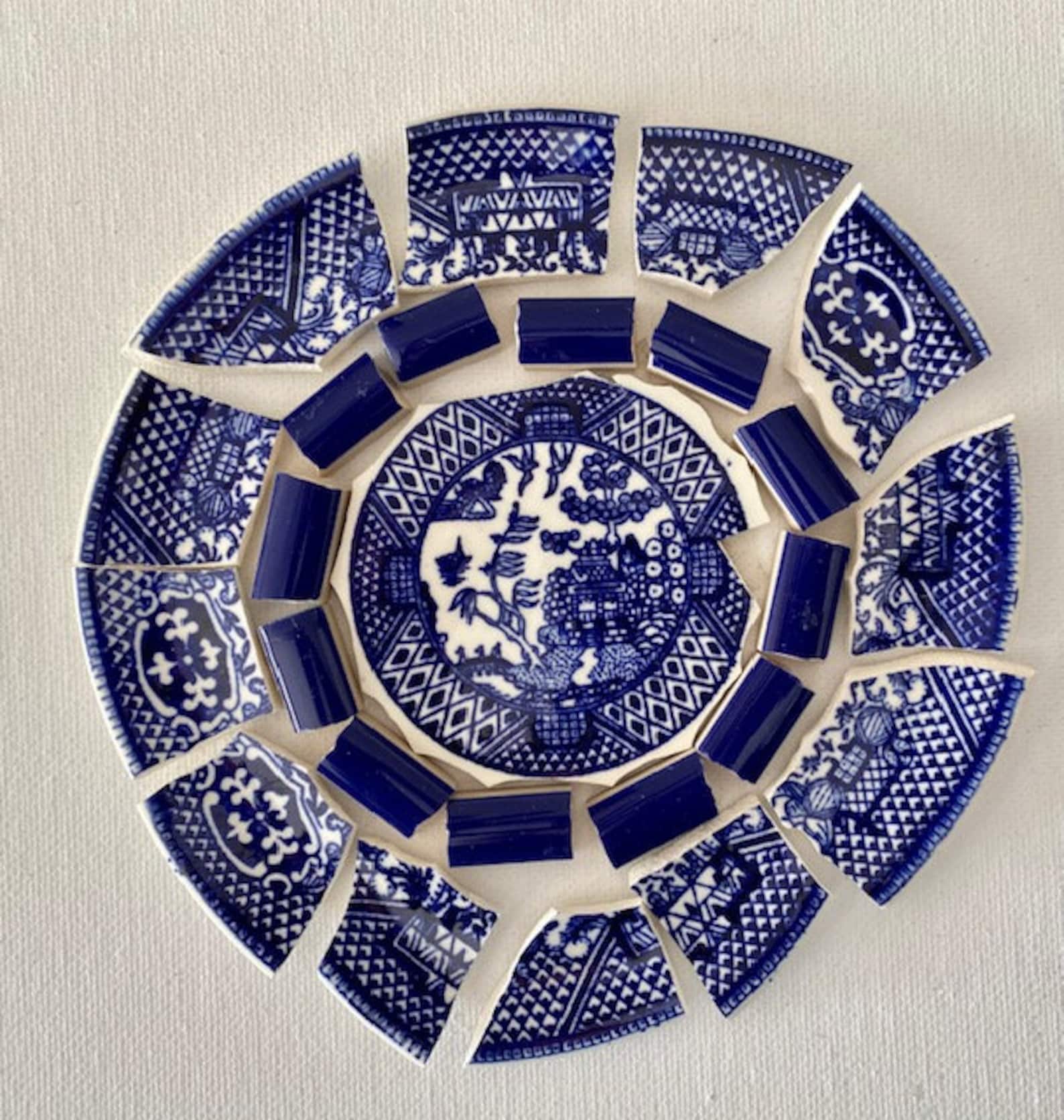 BLUE WILLOW China MOSAIC Focal + Tiles Rim + Ceramic Navy Blue Tiles ...