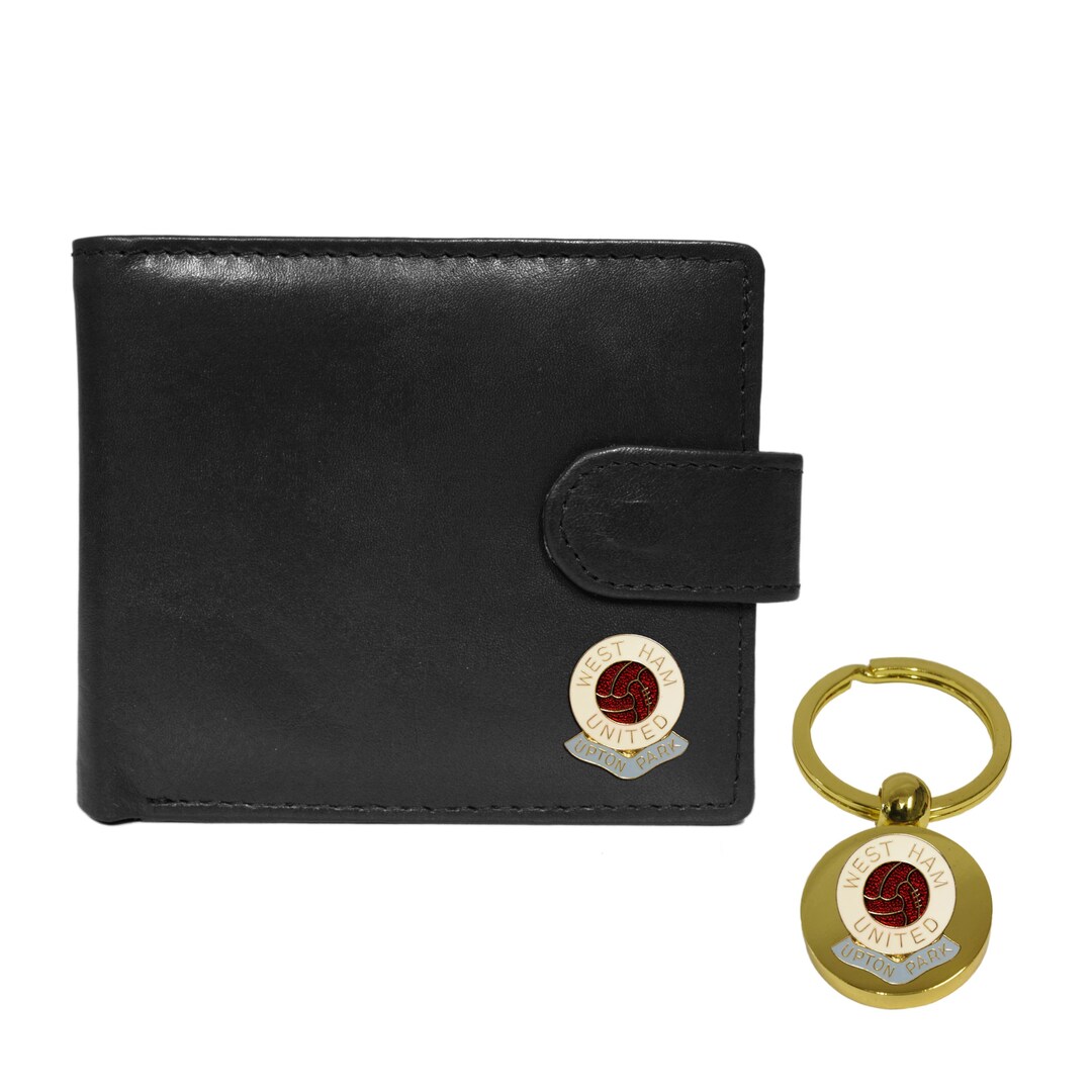 West Ham Football Club Black Leather Wallet and Keyring With Option to ...