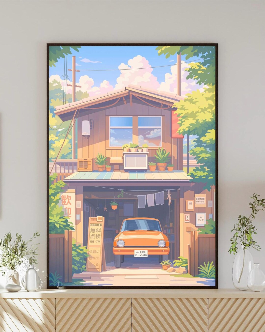 Japanese Vintage Garage Anime Wall Art Download | Retro Japanese Car ...