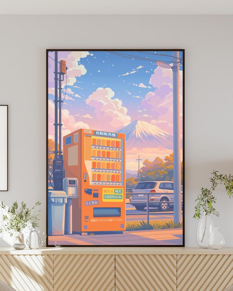 Anime Mount Fuji Anime Poster | Japanese Vending Machine Art Print ...