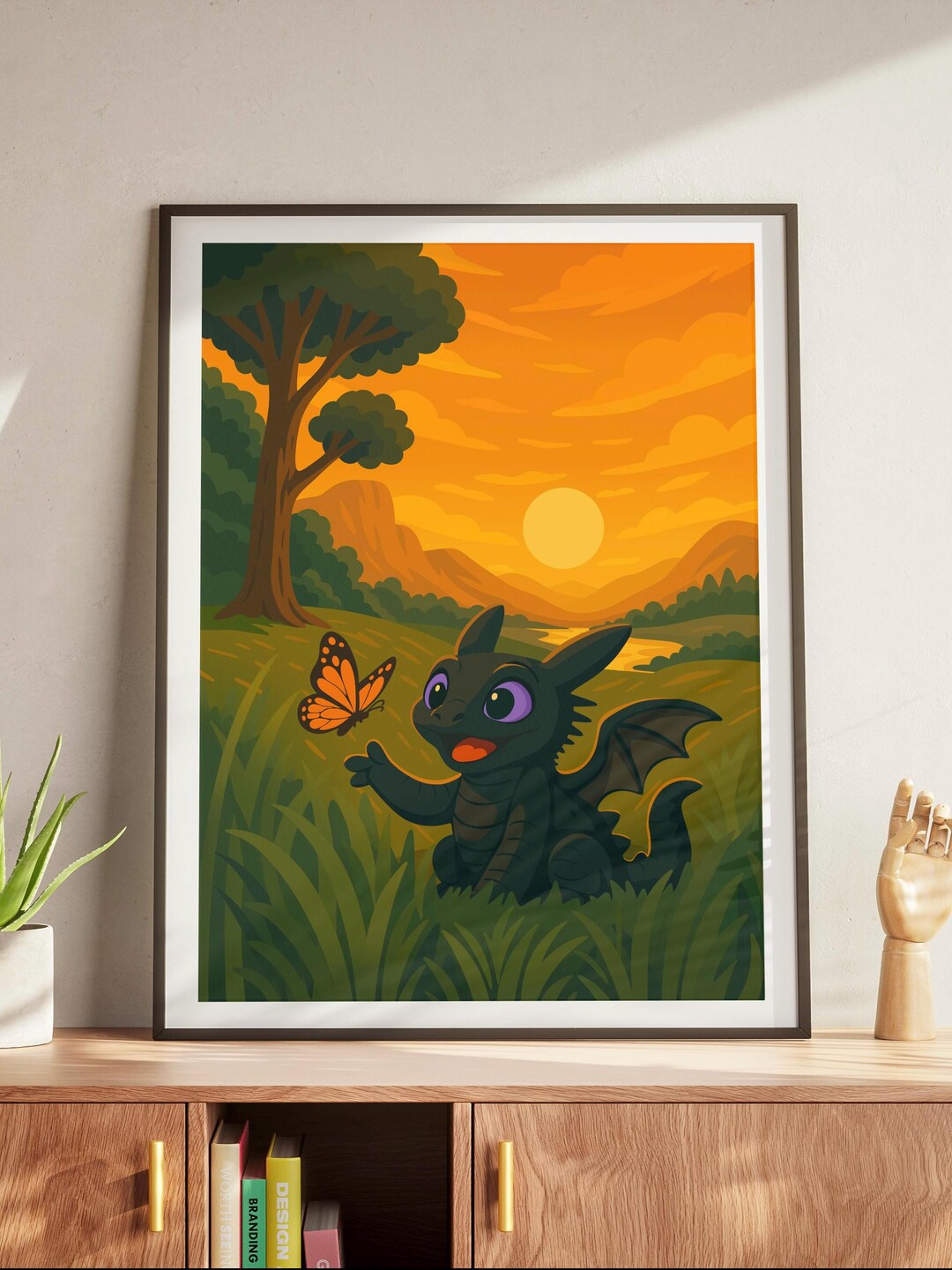 Baby Dragon Poster – Cute Fantasy Dragon Wall Art Print for Nursery ...