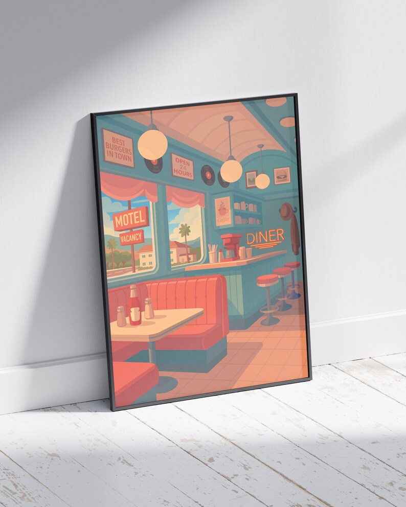 Retro Diner Poster – Vintage 1950s Café Wall Art, Americana Digital ...