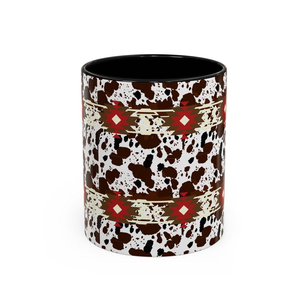 Cowhide Print Accent Coffee Mug - Western Style Ceramic Cup, Aztec ...