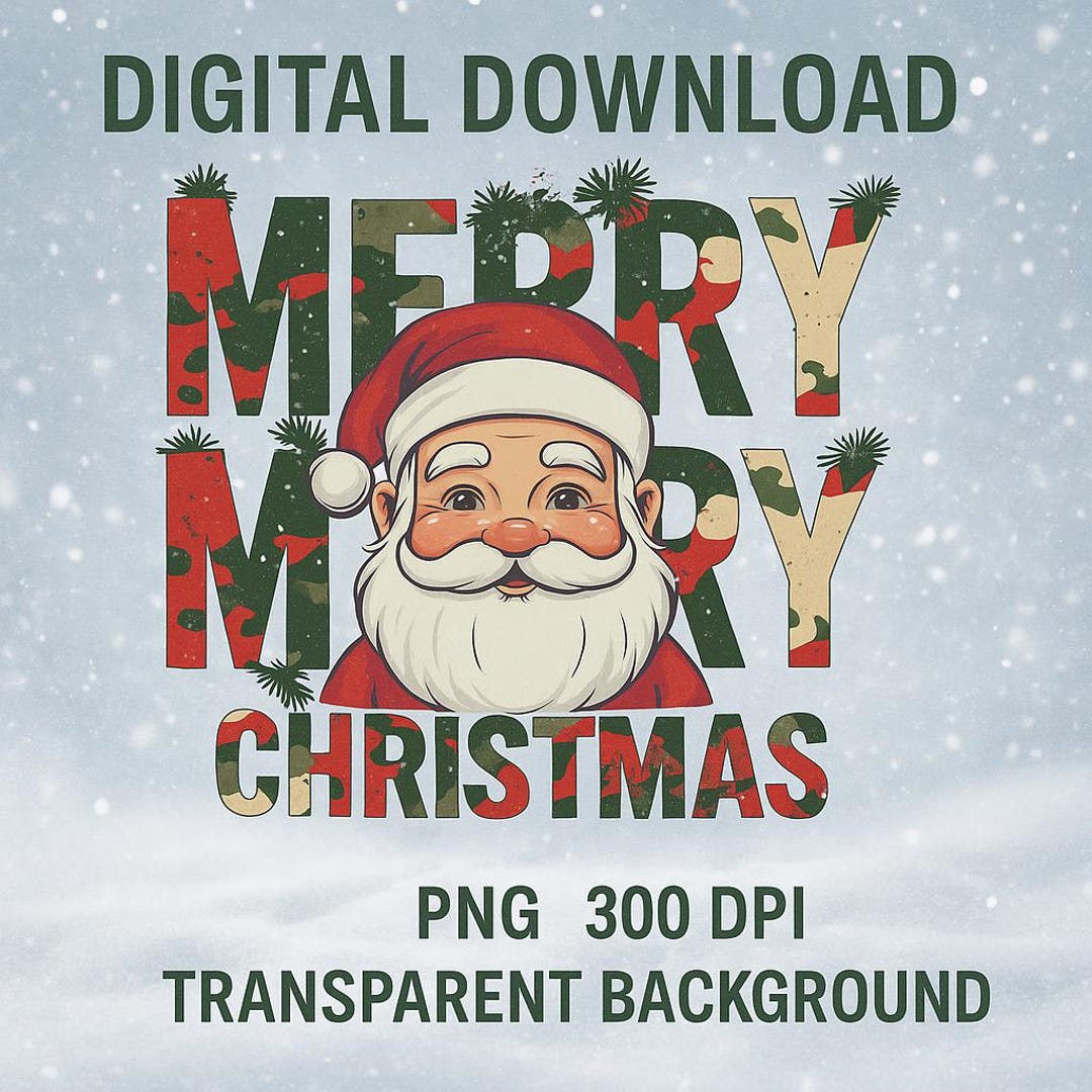 Vintage Camo Santa Claus PNG, Retro Christmas Sublimation (digital ...