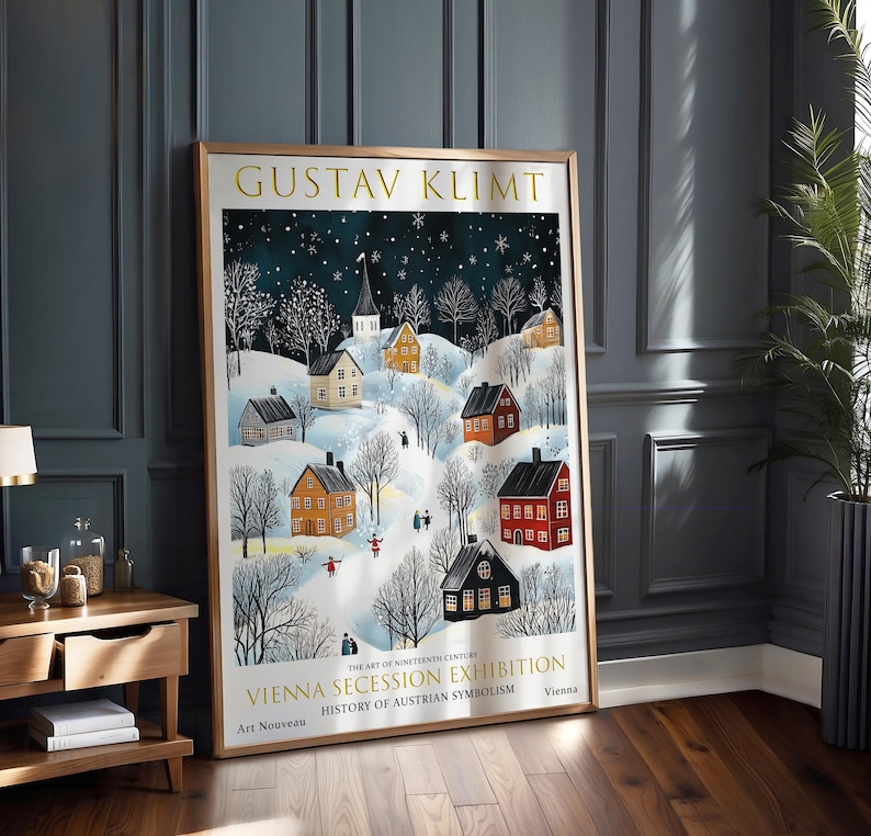 Gustav Klimt Winter Night Village Print, Gustav Klimt Exhibition Poster ...