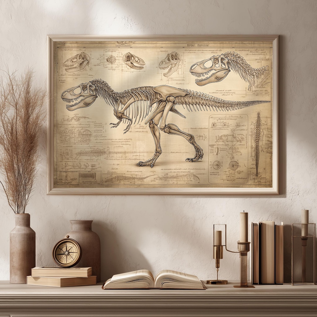 T-rex Skeleton Anatomy Print – Vintage Dinosaur Skeleton Scientific ...