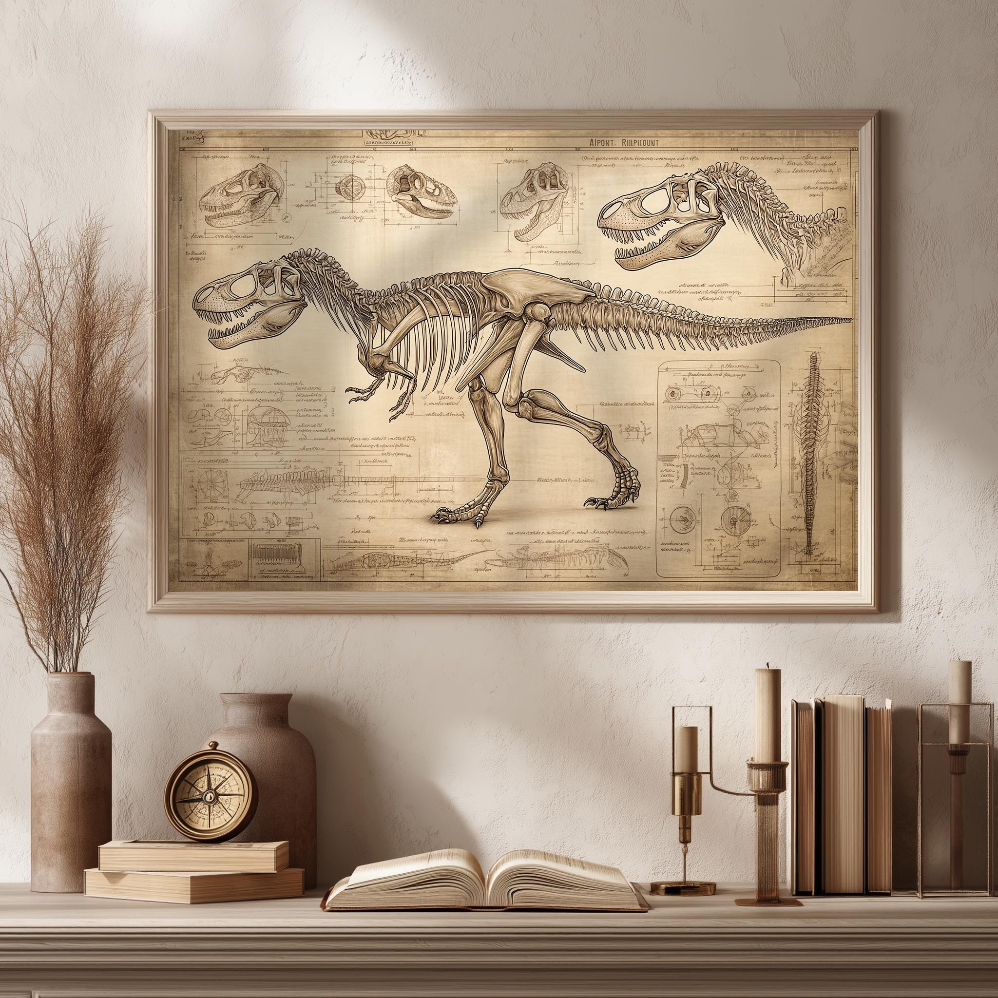 T-rex Skeleton Anatomy Print – Vintage Dinosaur Skeleton Scientific ...