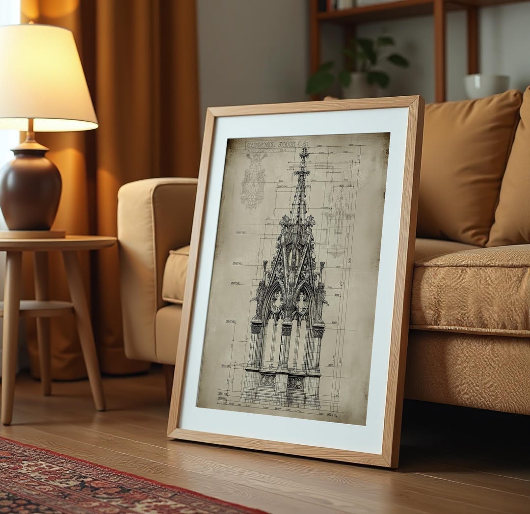 Gothic Architecture Blueprint Poster – Vintage Gothic Spire ...
