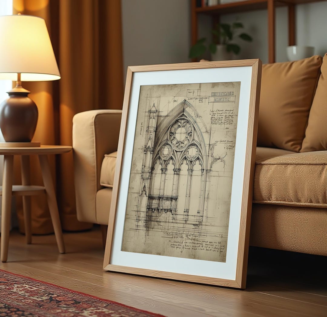 Gothic Cathedral Rose Window Poster – Vintage Architecture Drawing ...