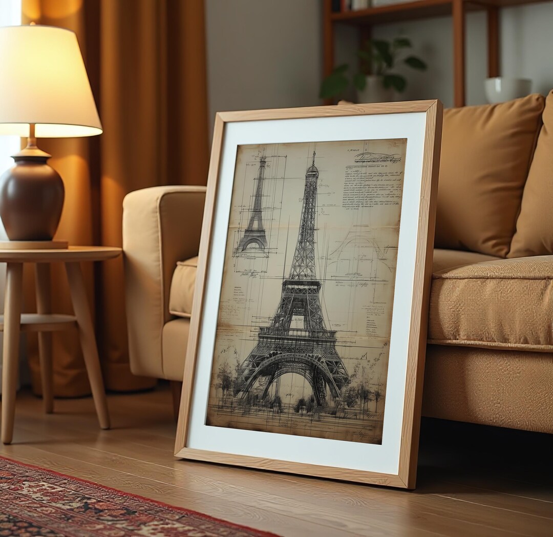 Vintage Eiffel Tower Blueprint Print: Paris Architectural Sketch - Etsy UK