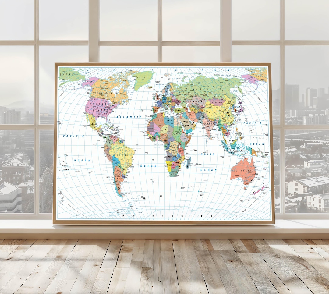 Political World Map Poster, Colourful Countries Print, Educational Wall ...