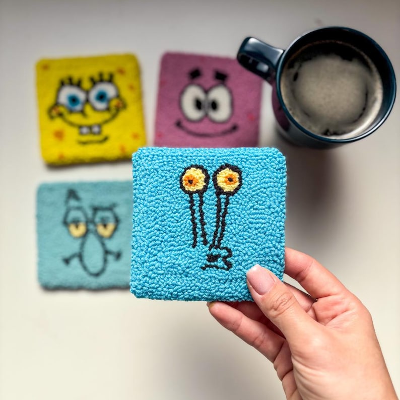 Cartoon Sponge Punch Needle Coaster, Cartoon Mug Mats, Housewarming ...