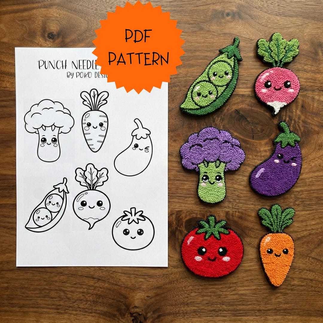 Kawaii Food Punch Needle Patterns, Vegetable Coaster DIY Template ...