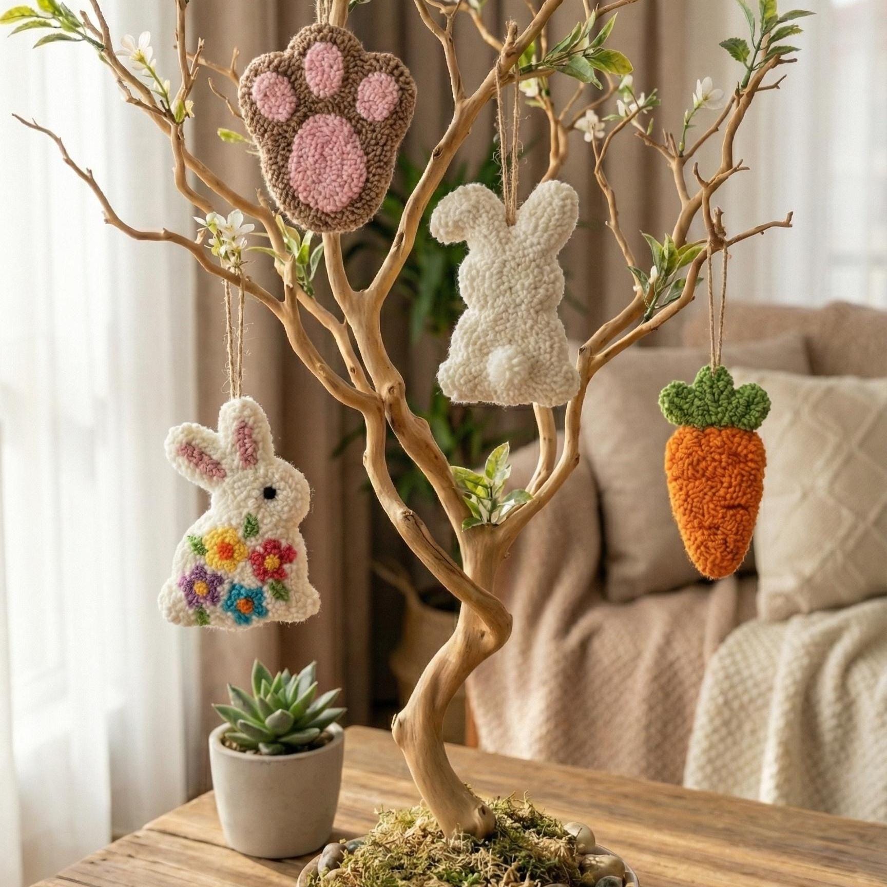 Easter Punch Needle Pattern, Carrot Decor, Bunny Rabbit Tree Ornament ...