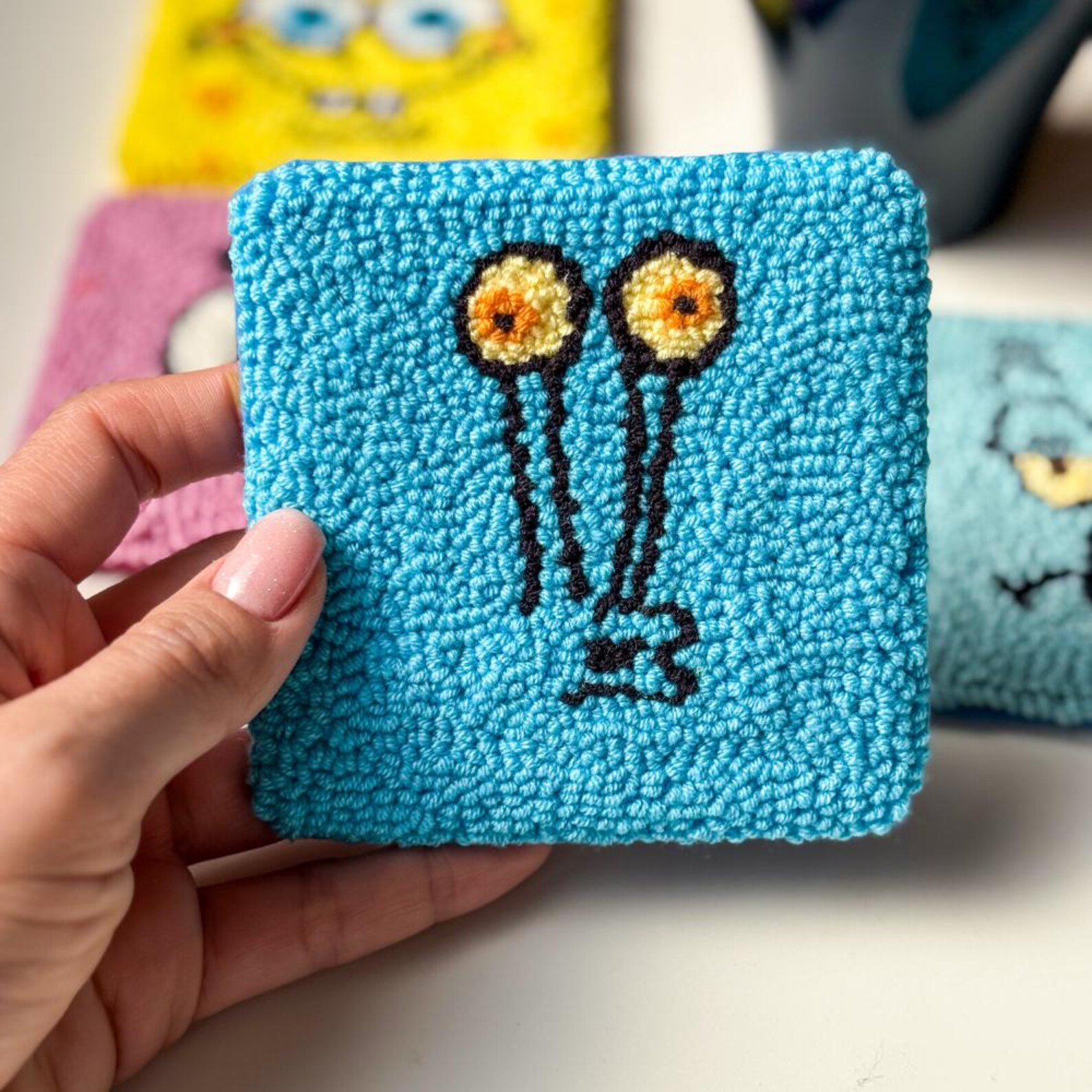 Cartoon Sponge Punch Needle Coaster, Cartoon Mug Mats, Housewarming ...