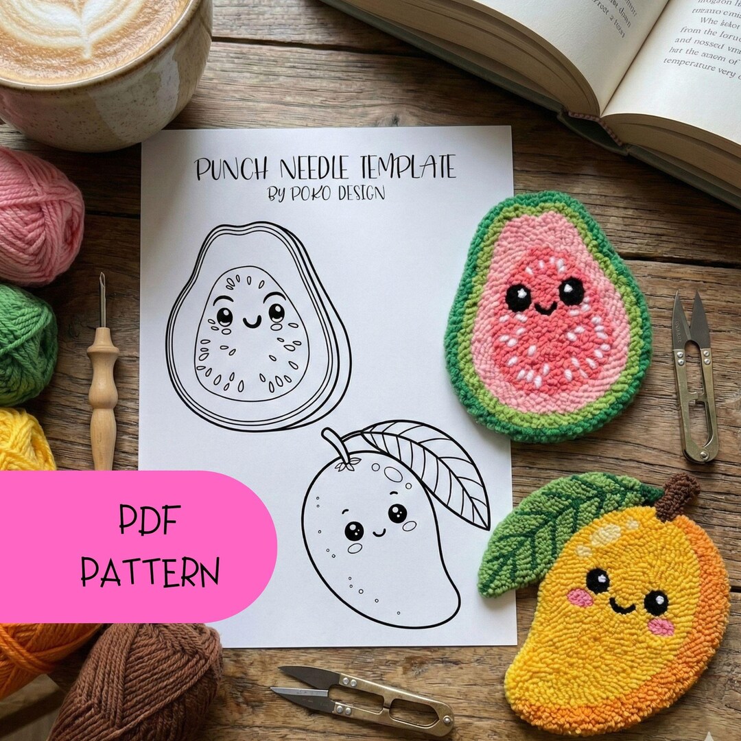 Punch Needle Pattern PDF, Summer Beach Kawaii Fruits, Latin Urbano ...