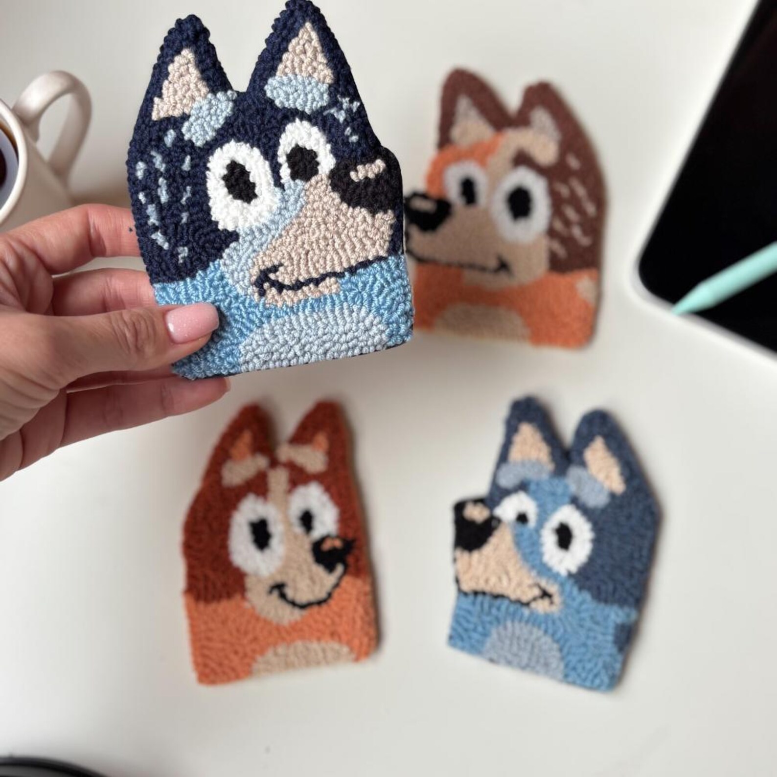 Bluey Punch Needle Coaster, Bingo Cartoon Character Drink Mug Rug, Kids ...