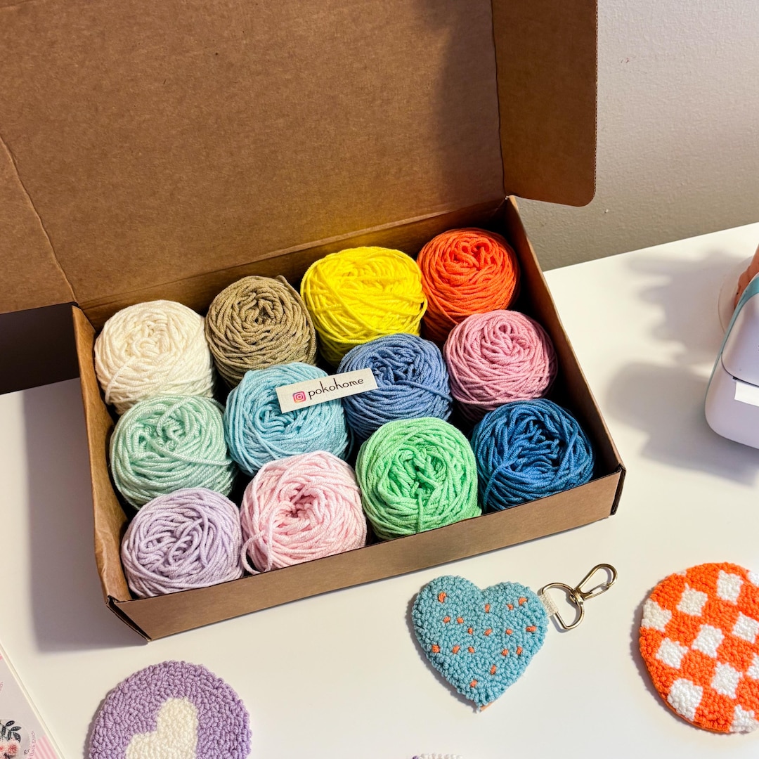 Pastel Cotton Yarn Set for Punch Needle, 12 Pieces Yarn Set for ...