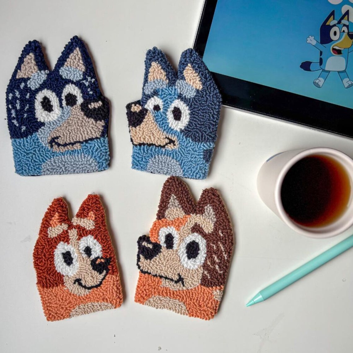 Bluey Punch Needle Coaster, Bingo Cartoon Character Drink Mug Rug, Kids ...