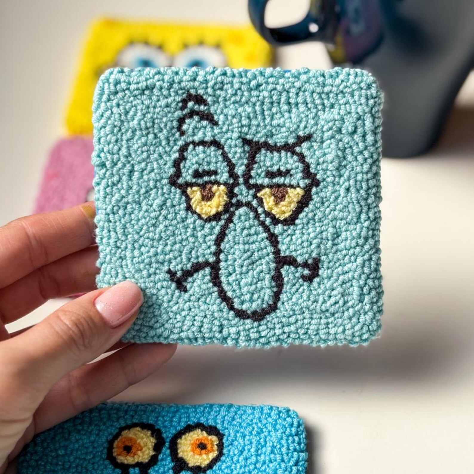 Cartoon Sponge Punch Needle Coaster, Cartoon Mug Mats, Housewarming ...