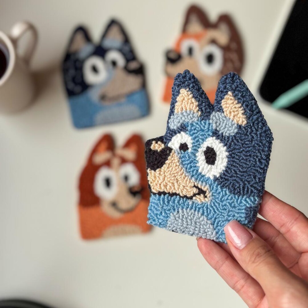 Bluey Punch Needle Coaster, Bingo Cartoon Character Drink Mug Rug, Kids ...