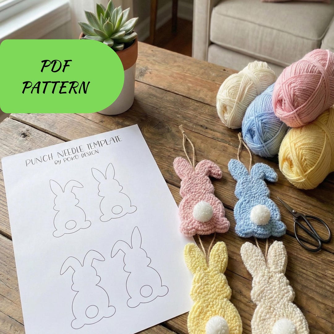 Easter Punch Needle Pattern, Bunny Rabbit Tree Ornament, DIY Easter ...