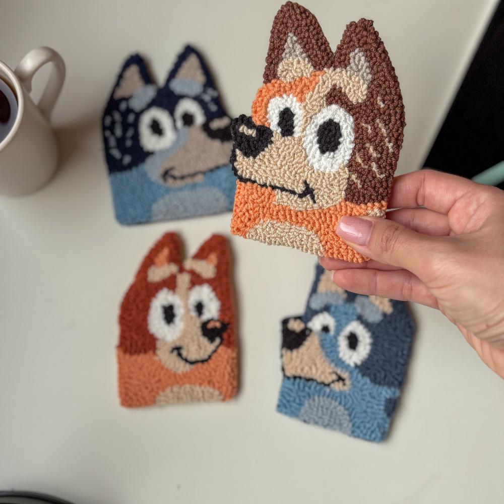 Bluey Punch Needle Coaster, Bingo Cartoon Character Drink Mug Rug, Kids ...