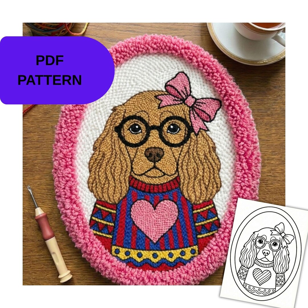 Spaniel Punch Needle Template PDF, DIY Jacket Patch Digital Download ...