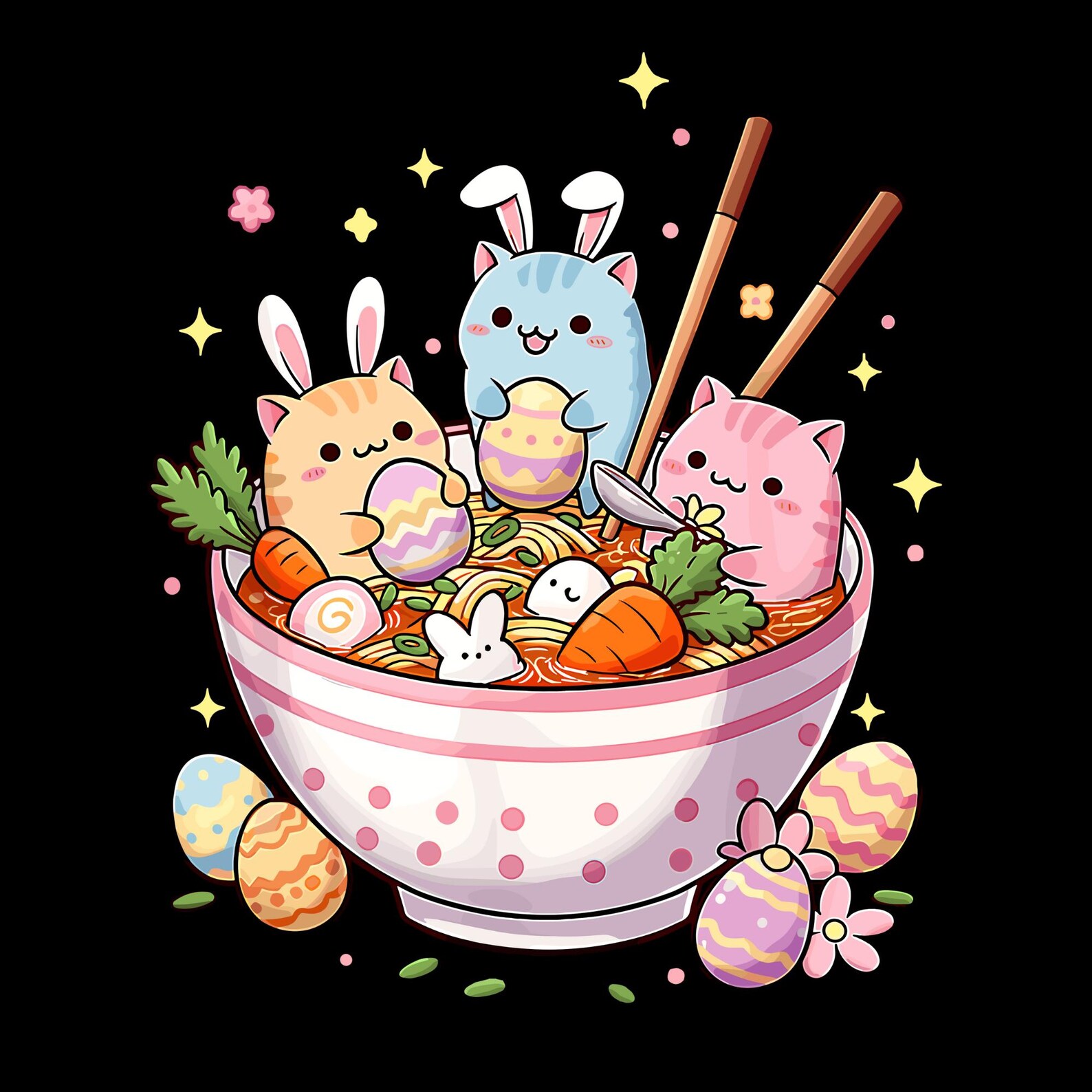Kawaii Bunny Ramen PNG | Cute Easter Noodles Clipart | Pastel Kawaii ...