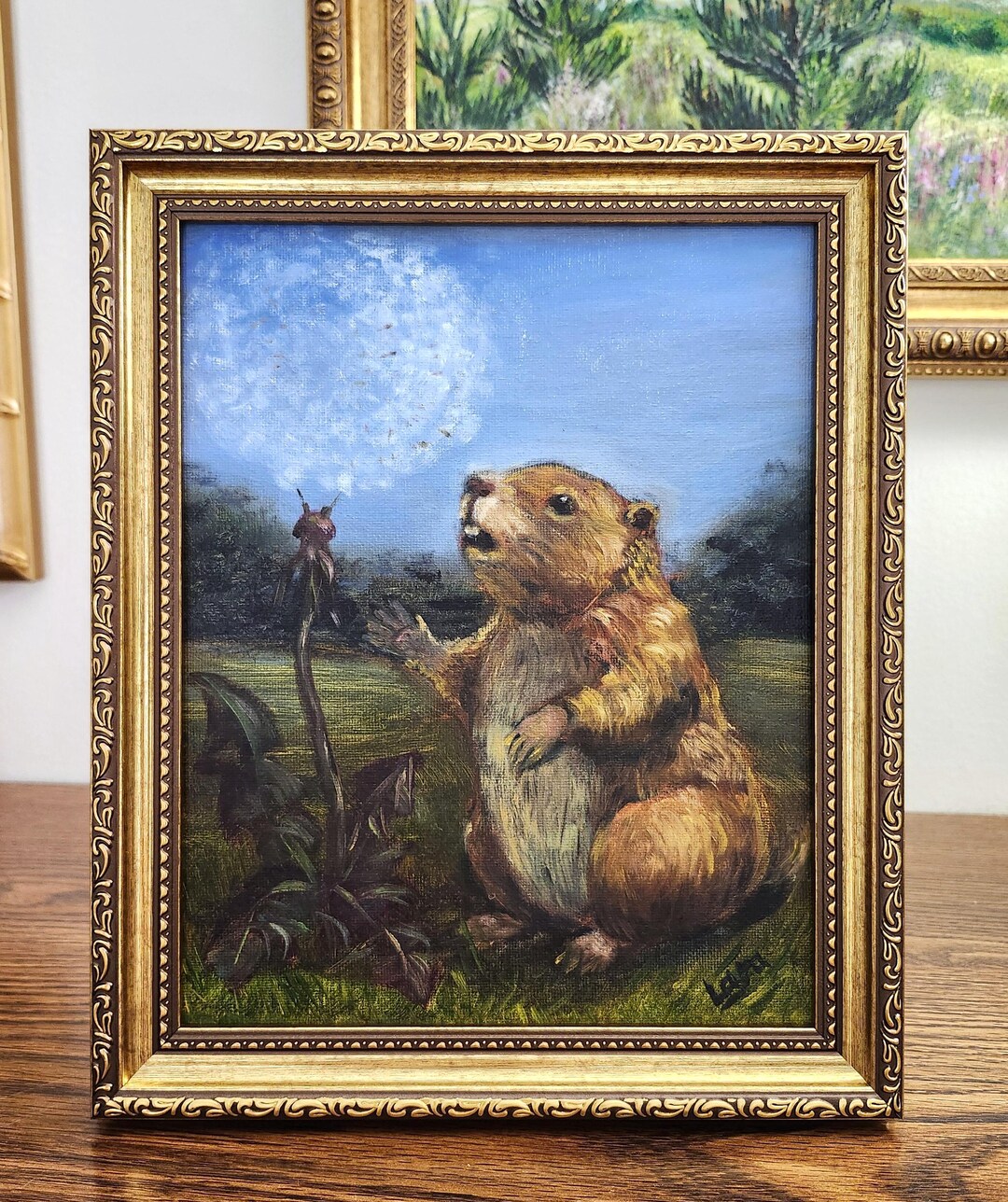 Original Oil Painting Groundhog Marmot Art 8x10, Whimsical Woodland ...